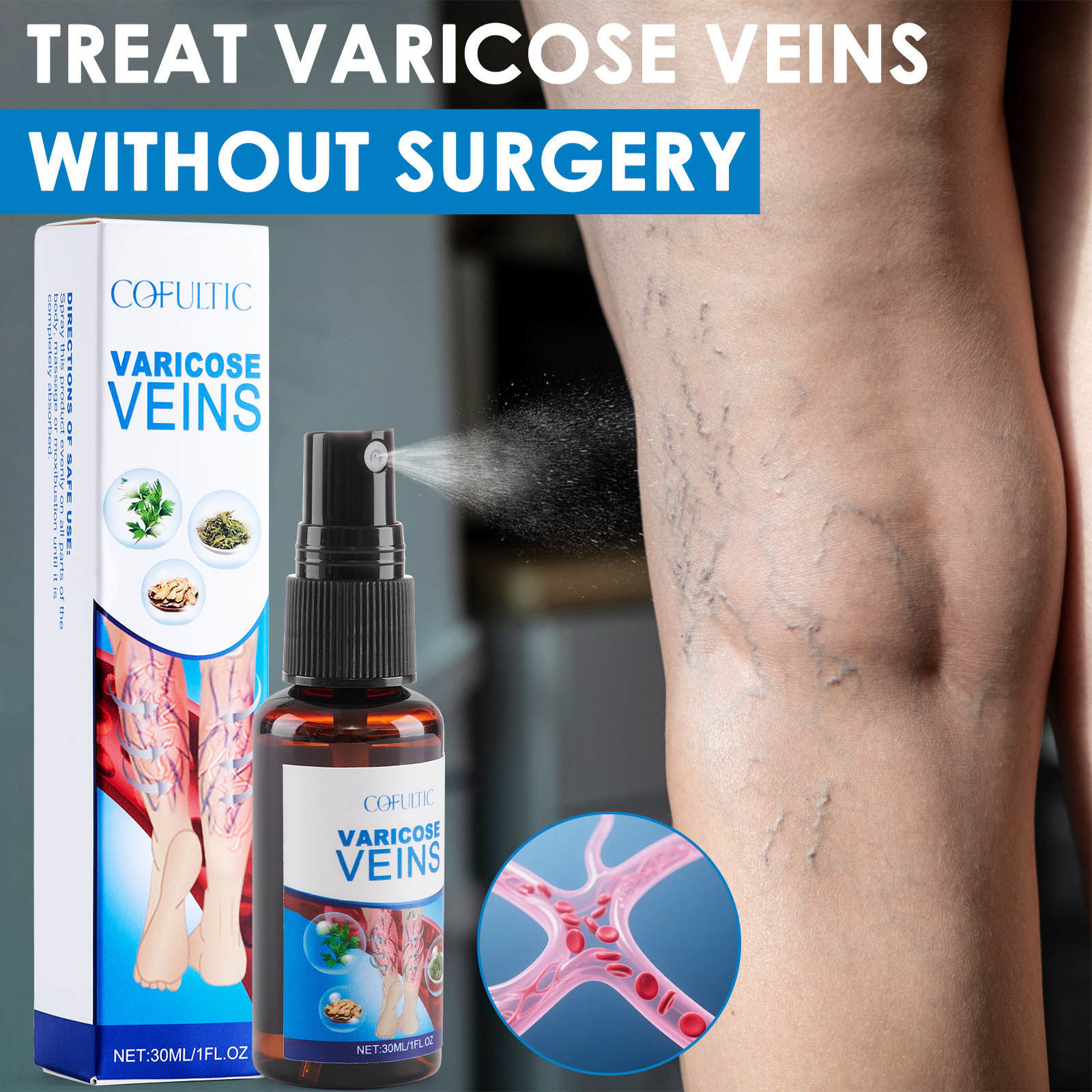 30ml Varicose Vein Spray Multi-Purpose Knee And Leg Care Spray Promote ...